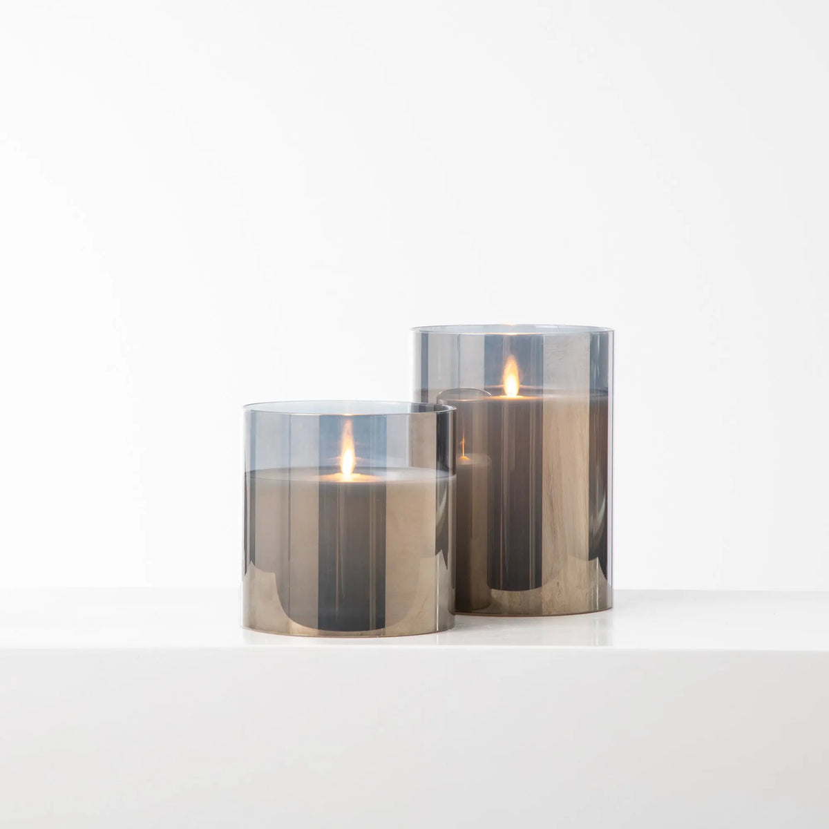Large Moving Flameless LED Smokey Glass Pillar Candles with Remote - 3 ...