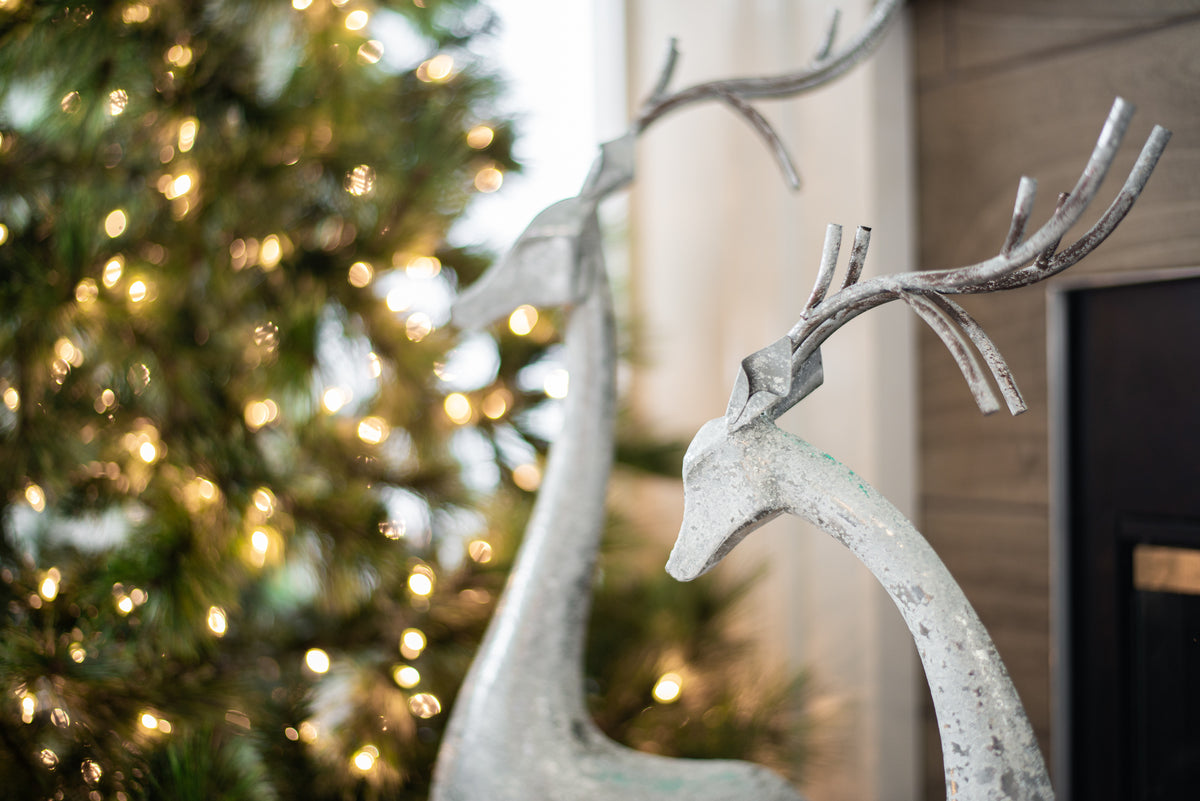 Large Silver Distressed Metal Slender Deer Statue Christmas Decorative ...