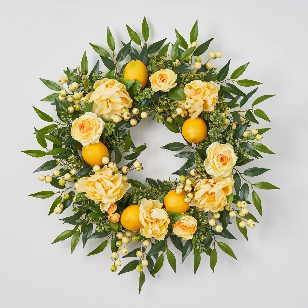 Lemonade Peony & Lemon Spring Wreath - Faux Floral Front Door Decor ...