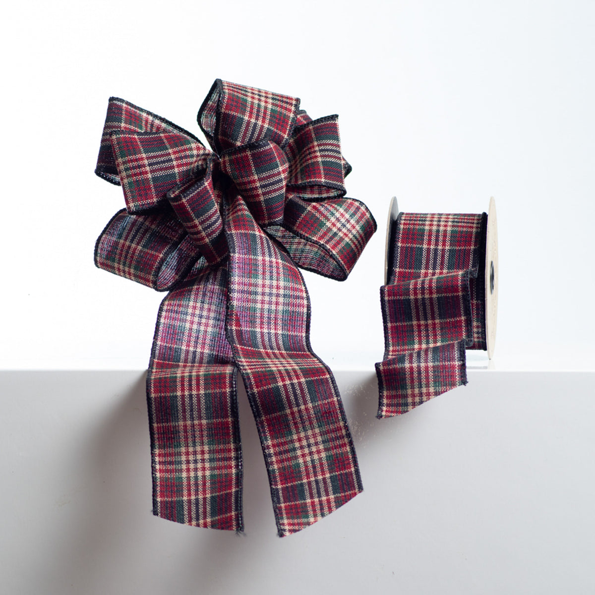 D. Stevens Red, White, Blue Green Tweed Tied Bow & Spool of Ribbon ...