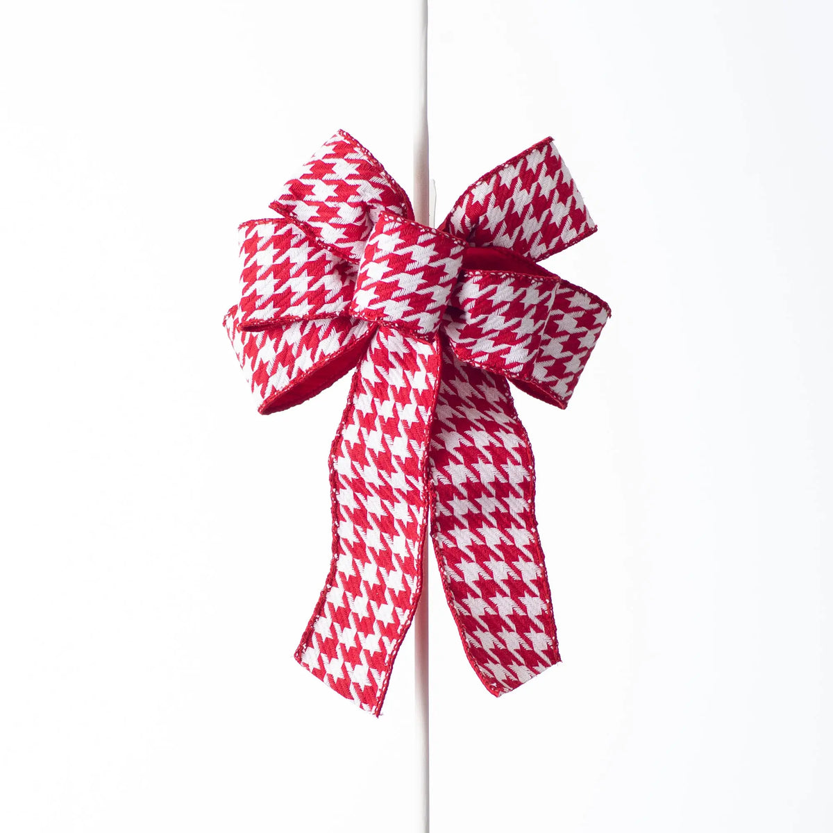 Red & White Wire-Lined Houndstooth Pattern Bendable Drape Loop Bow ...