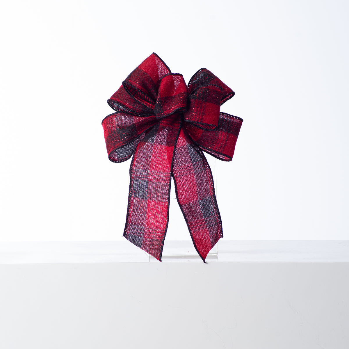 Red & Black Glitter Plaid Flannel Hand-Tied Loop Bow & Spool of Ribbon ...