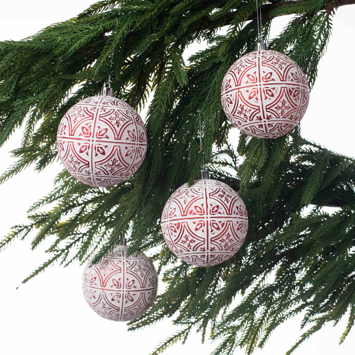 Red Whitewashed Christmas Holiday Plastic Ball Ornament - Set of 4 ...