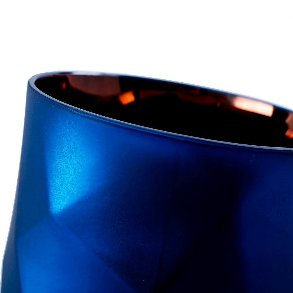 Frosted Blue & Rose Gold Tall Geometric Glass Flower Vase Vessel ...