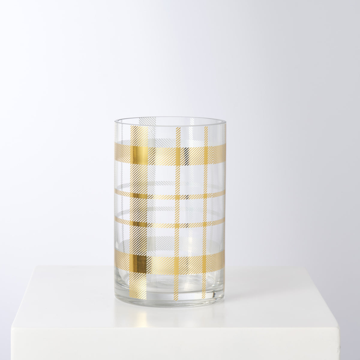 Gold Plaid Pattern Embossed Clear Glass Holiday Vase Cylinder – Darby ...